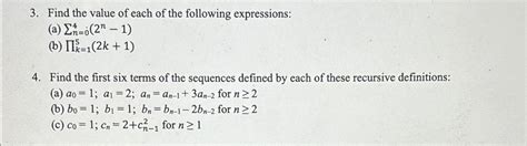 Solved Find The Value Of Each Of The Following Chegg