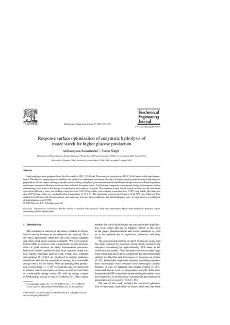 Pdf Response Surface Optimization Of Enzymatic Hydrolysis Of Maize Starch For Higher Glucose