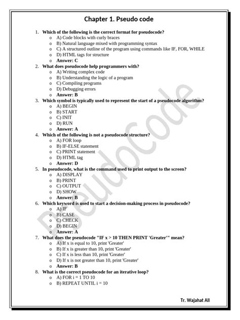 Grade 8 Chapter 1 Pseudocode Worksheet Pdf Control Flow Mathematical Logic