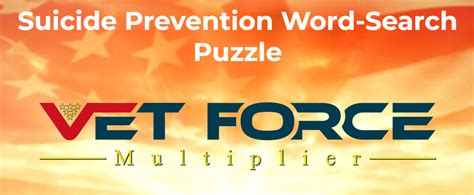 Suicide Prevention Word Search Puzzle Veterans Force Multiplier
