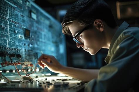 Premium Photo Technician Working On A Complex Array Of Electronic