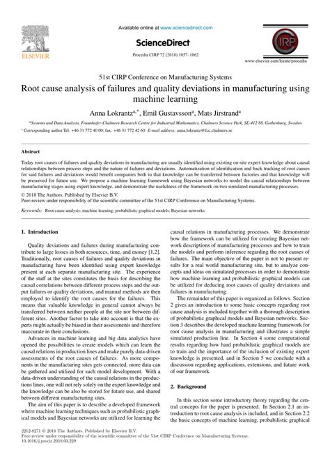 PDF Root Cause Analysis Of Failures And Quality Deviations In Manufacturing Using Machine Learning