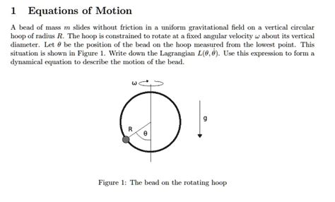 Solved 1 Equations Of Motion A Bead Of Mass M Slides Without Friction In A Uniform