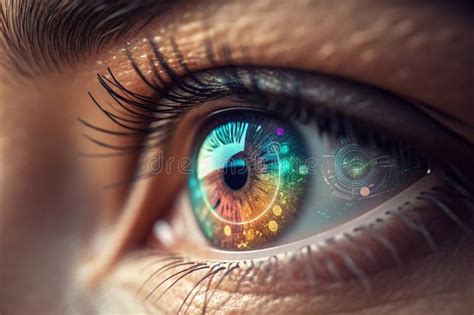 Closeup Of A Human Eye With Digital Data Reflection Generated By Ai