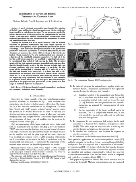 Identification Of Inertial And Friction Parameters For Excavator Arms