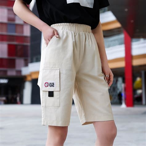 กางเกงขาสั้นเอวสูงผ้าฝ้ายทรงหลวมแบบลําลองสําหรับผู้หญิง Tangdong Th Thaipick