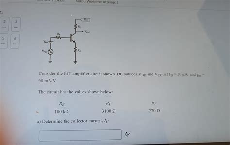 Solved Consider The BJT Amplifier Circuit Shown DC Sources Chegg