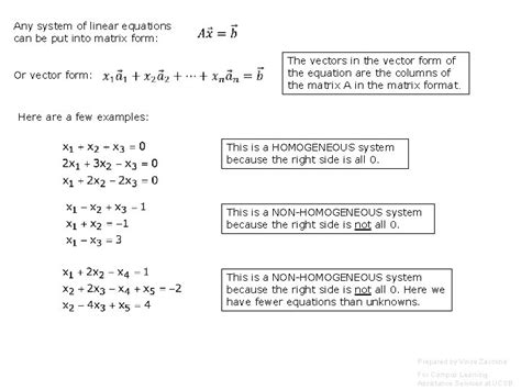 Systems Of Linear Equations In Vector Form Prepared