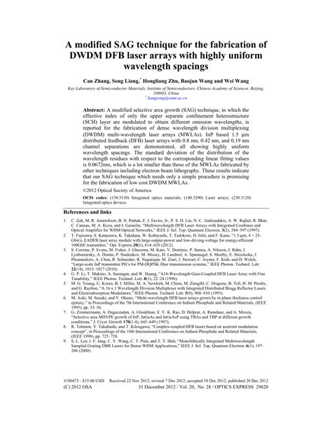 Pdf A Modified Sag Technique For The Fabrication Of Dwdm Dfb Laser Arrays With Highly Uniform