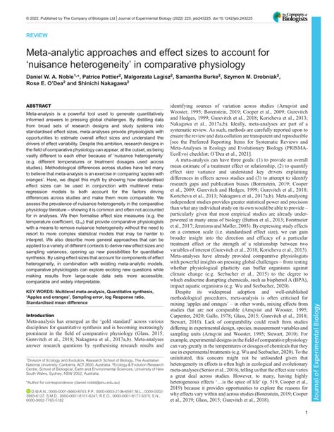 Pdf Meta Analytic Approaches And Effect Sizes To Account For ‘nuisance Heterogeneity In