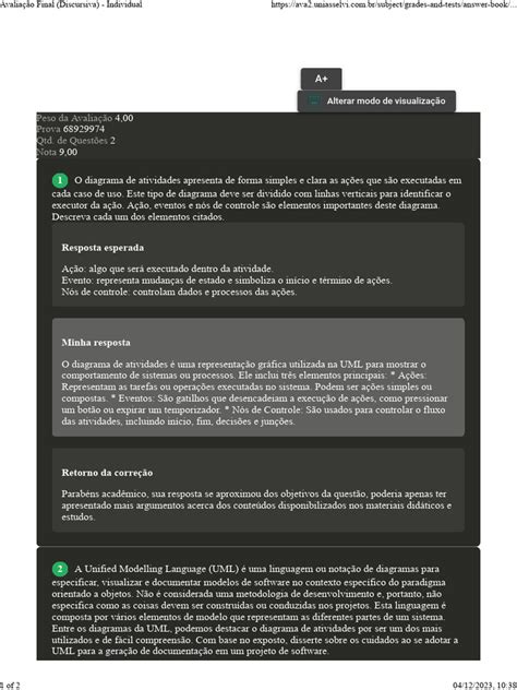 Análise Orientada A Objetos Ii Avaliação Final Discursiva Pdf Linguagem De Modelagem