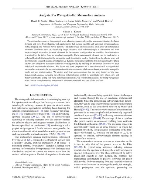 Pdf Analysis Of A Waveguide Fed Metasurface Antenna