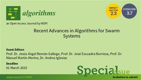 specialissue callforpapers optimization algorithms swarmsystems algorithms mdpi