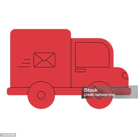 플랫 라인 메일 트럭 벡터 일러스트 레이 션 와 Post Office 테마 와 평평한 선 벡터 스타일 편집 가능한 벡터 개념에 대한 스톡 벡터 아트 및 기타 이미지 Istock