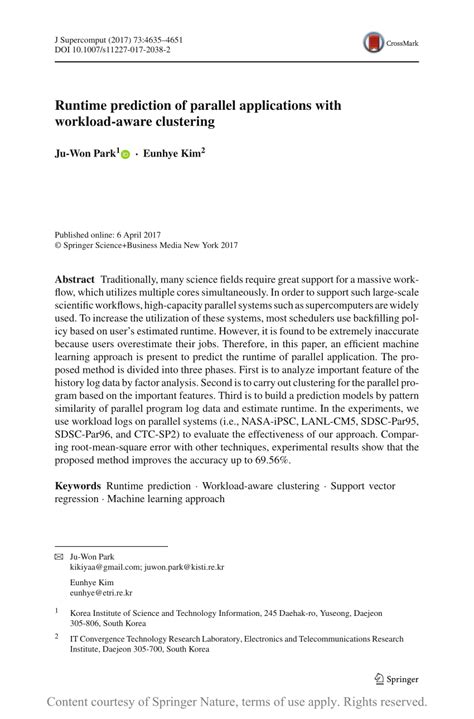 Runtime Prediction Of Parallel Applications With Workload Aware Clustering Request Pdf