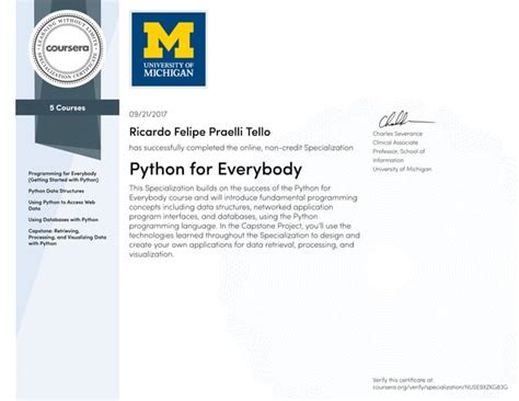Python For Everybody Specialization Certificate Ppt