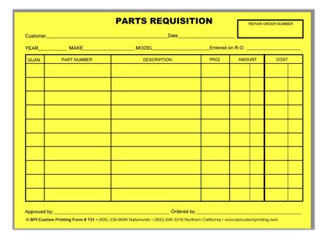 Parts Requisition Bpi Custom Printing