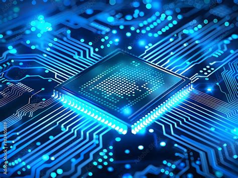 Microchip Semiconductor Technology Plug In Circuit Board Motherboard Computer With Blue Neon