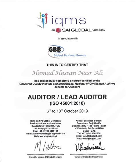 Hamad Hassan Csp Fiirsm Cmiosh On Linkedin Auditorlead Auditor Iso 450012018 26 Comments