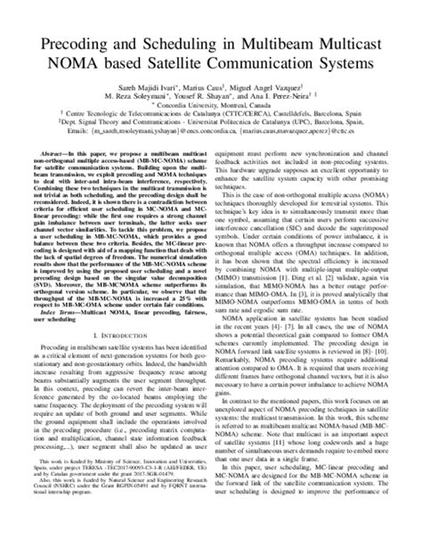 Pdf Precoding And Scheduling In Multibeam Multicast Noma Based Satellite Communication Systems