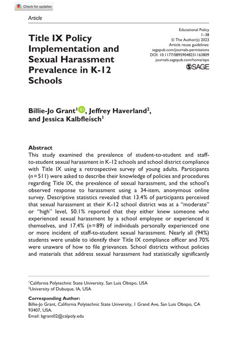Pdf Title Ix Policy Implementation And Sexual Harassment Prevalence