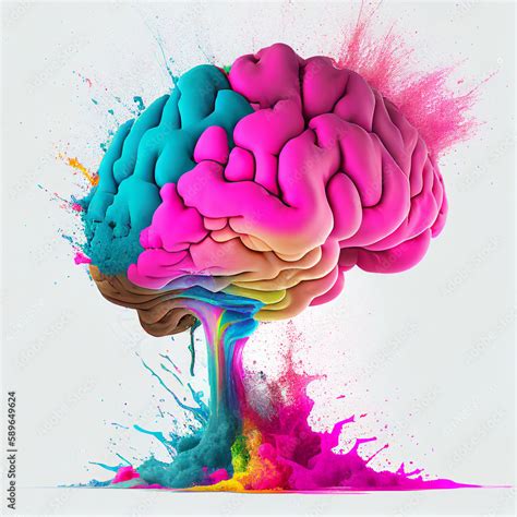 Human Brain Exploding In Multiple Colors With Bursts Of Paint And Powder Abstract Concept For