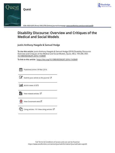 Disability Discourse Overview And Critiques Of The Medical And Social