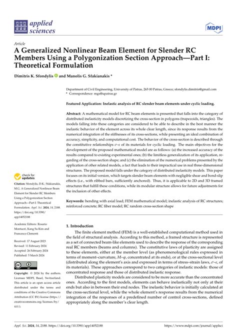 Pdf A Generalized Nonlinear Beam Element For Slender Rc Members Using A Polygonization Section