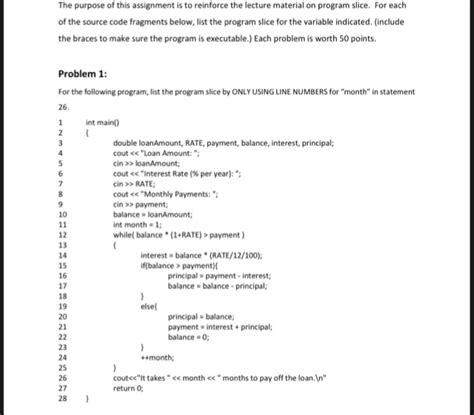 list the program slice for the variable indicated in