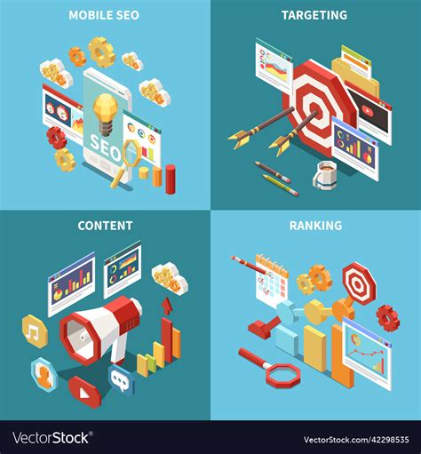 Isometric Web Seo Icon Set Royalty Free Vector Image