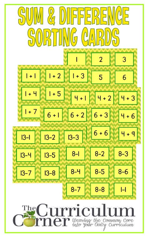 Sum Difference Sorting Cards The Curriculum Corner 123