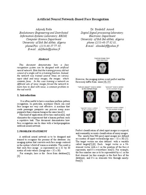 Artificial Neural Network Based Face Recognition Pdf