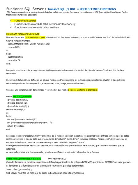 Info De Funciones Udf Ms Sql Server Al 12abril2024 Pdf Sql Datos