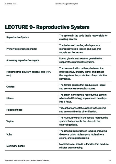 Lecture Reproductive System Studocu