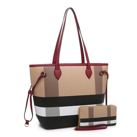 Xb Xibang Womens Faux Leather Tote Shoulder Bag With Wallet 2 Piece