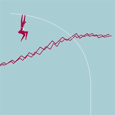 사업가 장대 높이뛰기 주식 데이터 파란색 배경에 고립 프리미엄 벡터