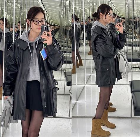 한지혜 육아 잊은 하의실종 멋쟁이 박시한 오버핏 가죽 재킷 나들이룩 패션엔