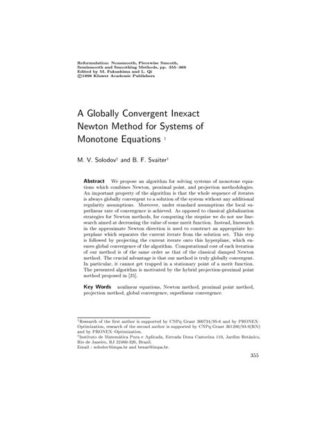 Pdf A Globally Convergent Inexact Newton Method For Systems Of