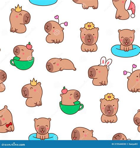 Kawaii Capybara Seamless Pattern Coloring Page Cartoon Vector 317077831 Kawaii Capybara Seamless Pattern Coloring Page Cartoon Vector 317077831
