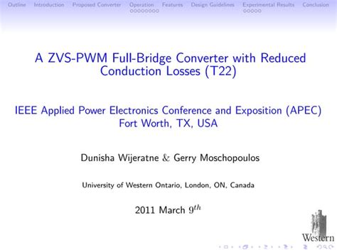 A Soft Switched Pwm Full Bridge Converter With Reduced Conduction Losses Ppt