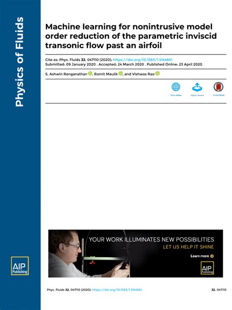 Pdf Machine Learning For Nonintrusive Model Order Reduction Of The Parametric Inviscid