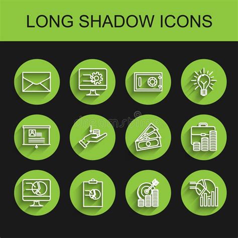 Set Line Computer Monitor With Graph Chart Clipboard Envelope Target Coin Symbol Pie