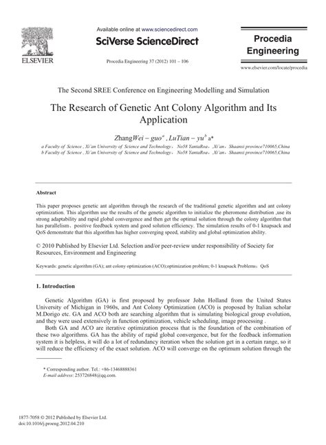 PDF The Research Of Genetic Ant Colony Algorithm And Its Application