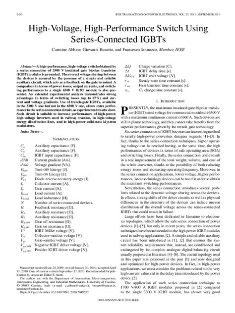 Pdf High Voltage High Performance Switch Using Series Connected Igbts