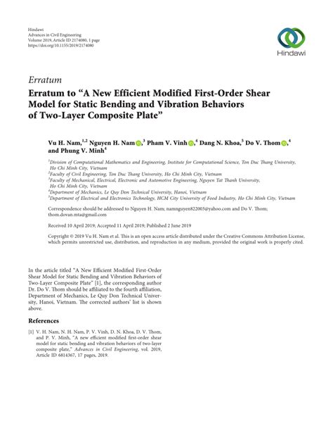 Pdf Erratum To A New Efficient Modified First Order Shear Model For