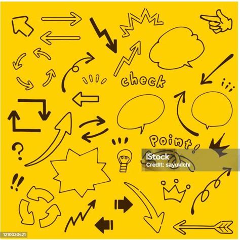 손으로 그린 바람 화살표와 음성 거품 일러스트 세트 벡터 가리키기에 대한 스톡 벡터 아트 및 기타 이미지 가리키기 검증 귀여운 Istock