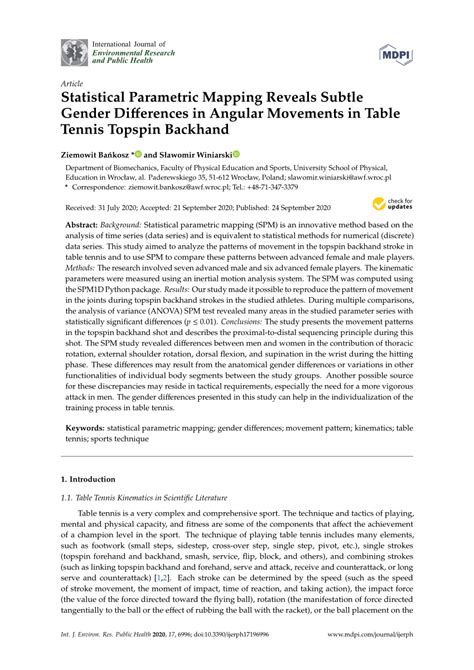 Pdf Statistical Parametric Mapping In Table Tennis Topspin Backhand Shot Inter Individual