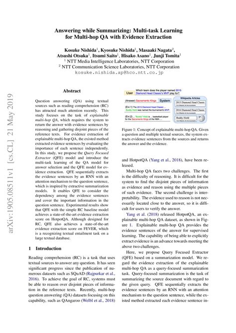 Answering While Summarizing Multi Task Learning For Multi Hop Qa With Evidence Extraction Deepai