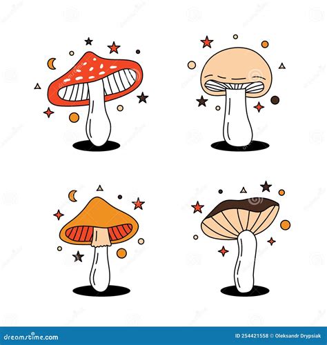 Mushrooms Sketch Set Cep Mushroom Edible Boletus Growing In Autumn