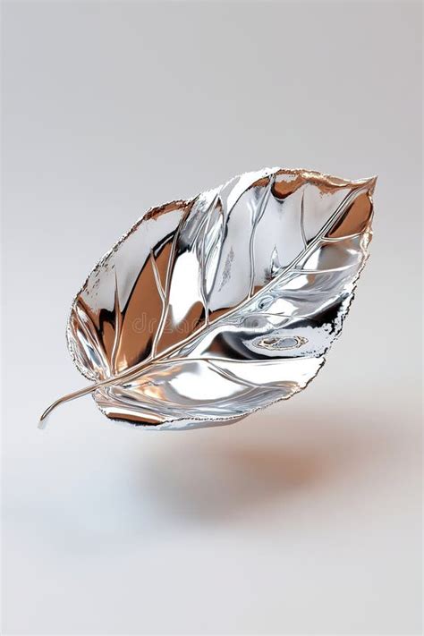 Floating Elegantly A Surreal Liquid Chrome Leaf Showcases Smooth